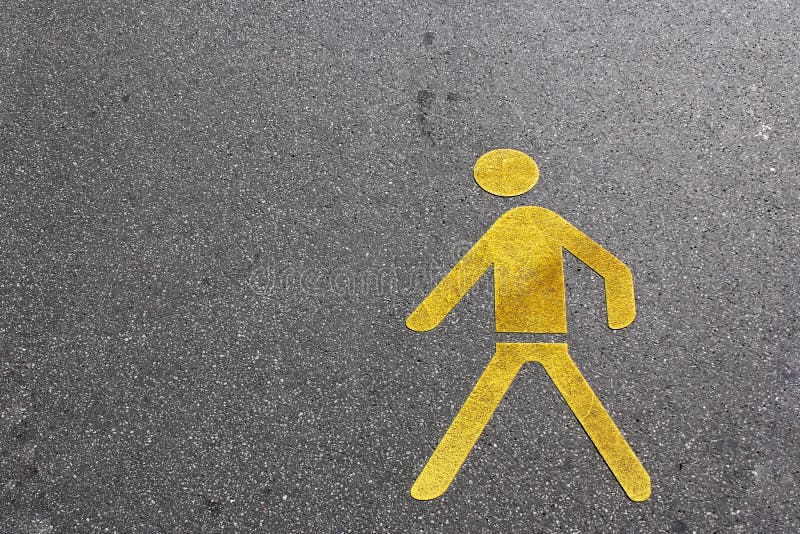 Pedestrian Lane Sign Yellow on the Asphalt Ground Stock Photo - Image ...