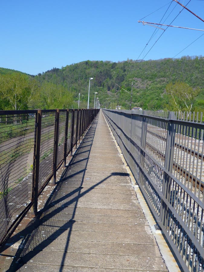 Pedestrian Line N a Railway Bridge with Railing Stock Photo - Image of ...