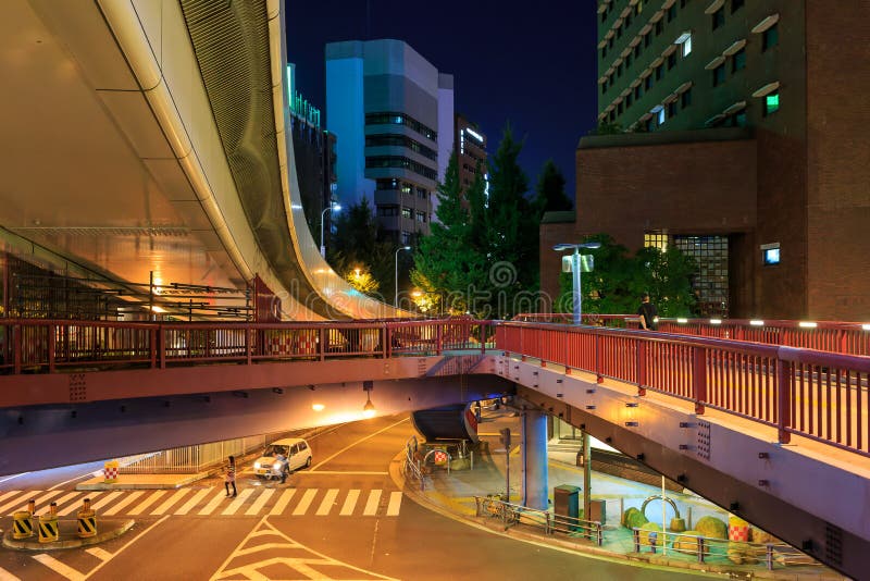 Pedestrian Overpass Over Quiet Intersection in Central Business ...