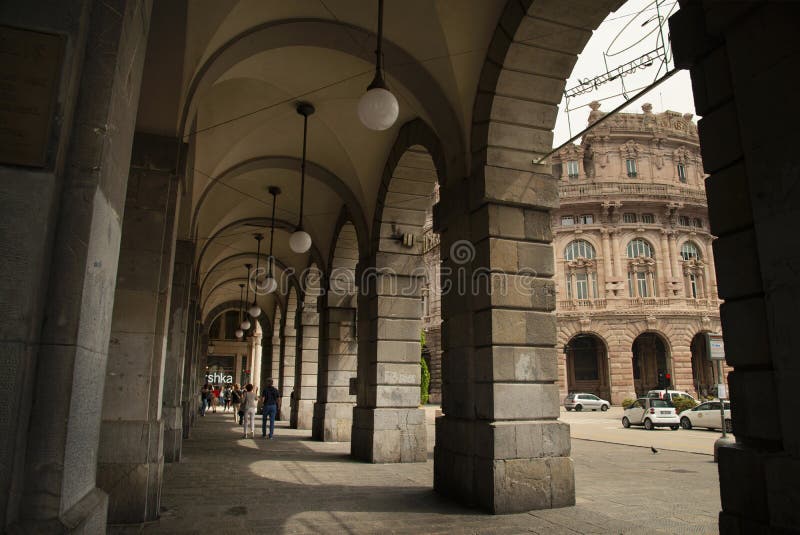 Pedestrian Passageway with Colonnade in the Center of Genoa Editorial ...