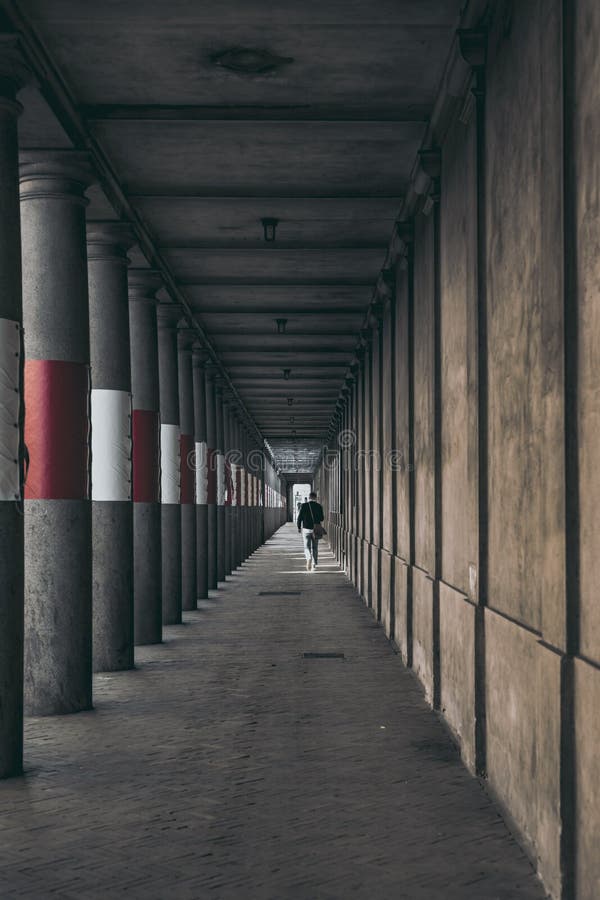 Pedestrian Passageway with Concrete Columns Stock Photo - Image of ...