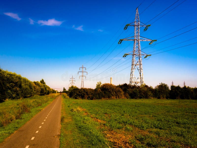 Pedestrian Path Along with High Voltage Power Line Stock Photo - Image ...