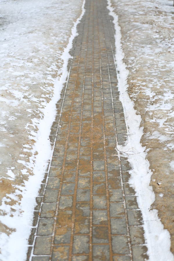 Pedestrian Path Cleared of Snow and Ice Stock Image - Image of surface ...