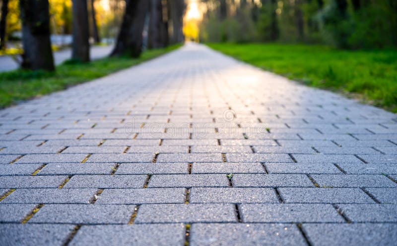 Pedestrian Path Made of Paving Slabs in the Park Stock Photo - Image of ...