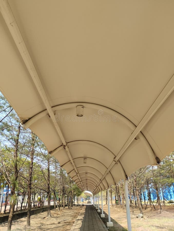 Pedestrian Path with Membrane Roof Stock Image - Image of parking ...