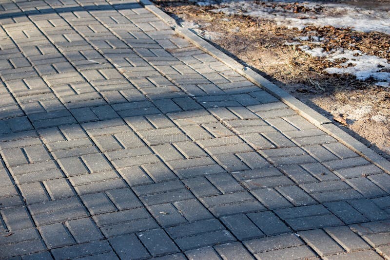 Pedestrian Path Paved with Gray Tiles Close Up Stock Photo - Image of ...