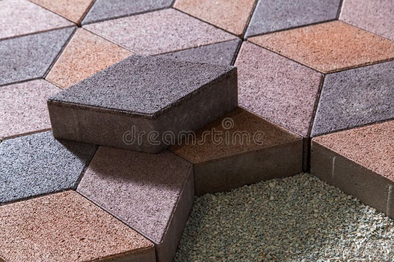 Pedestrian Path with Paver Bricks. Sidewalk Pavement Stock Image ...