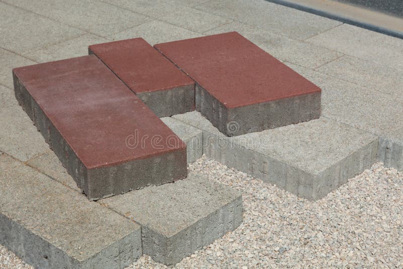 Pedestrian Path with Paver Bricks. Sidewalk Pavement Stock Image ...