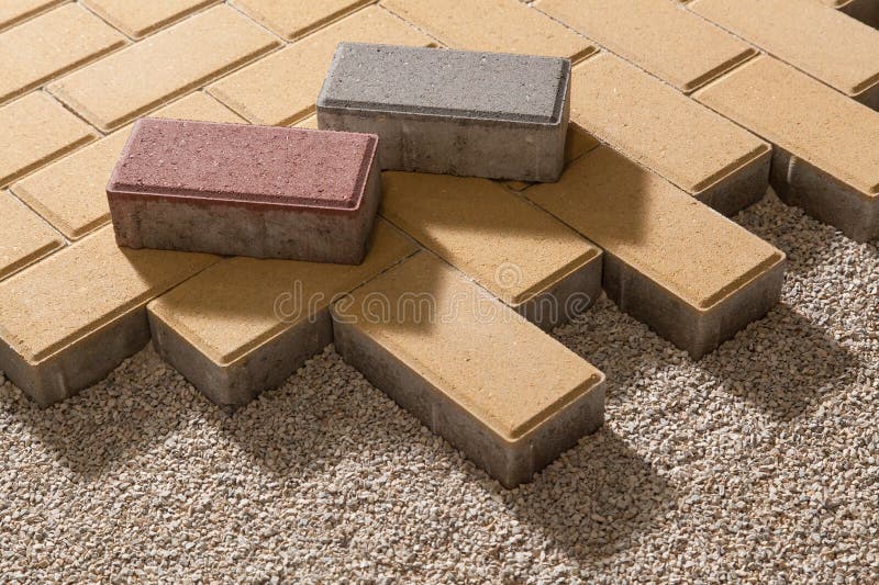 Pedestrian Path with Paver Bricks. Sidewalk Pavement Stock Photo ...