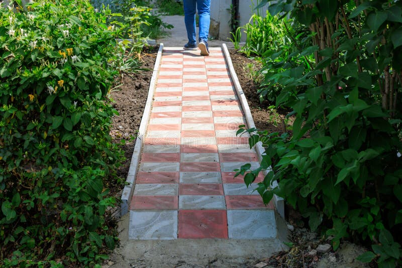 Pedestrian Path from Paving Slabs. Background with Selective Focus and ...
