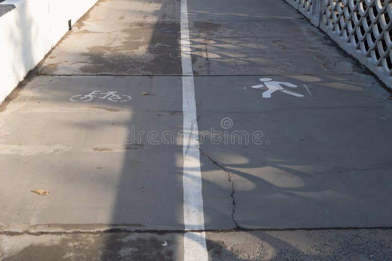Pedestrian Path with a Sign Painted on the Asphalt Stock Image - Image ...