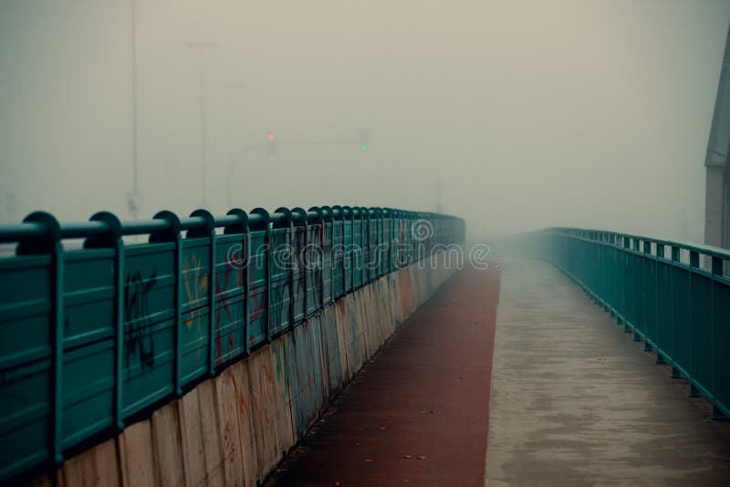Pedestrian Paths on the Bridge in the Fog Stock Image - Image of river ...