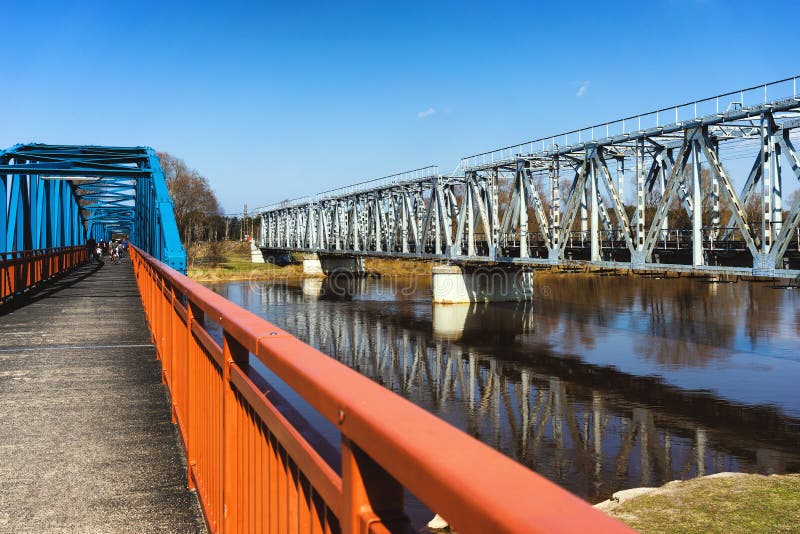 Pedestrian and Railway Bridges Over the River Stock Image - Image of ...