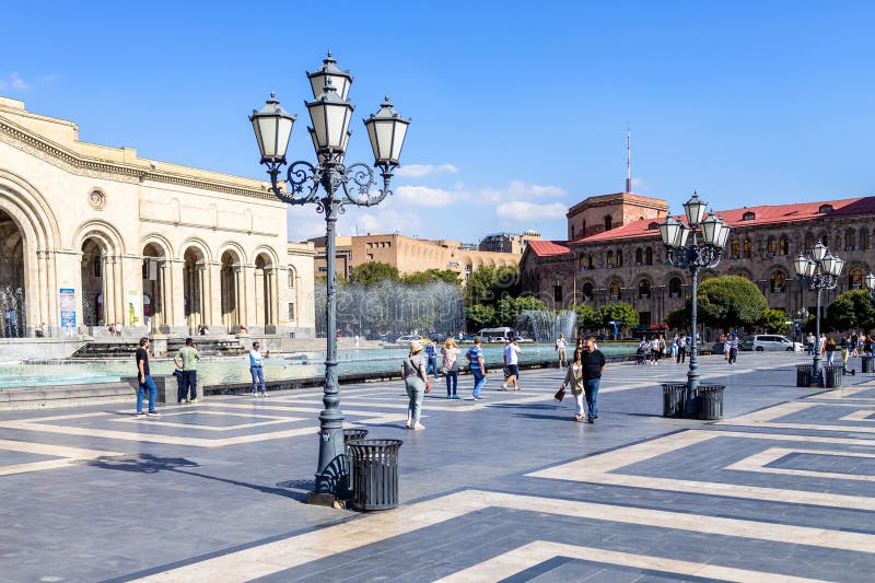 Pedestrian Republic Square in Yerevan in Autumn Editorial Photo - Image ...