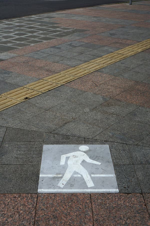 Pedestrian Sign on the Sidewalk Stock Photo - Image of road, line ...