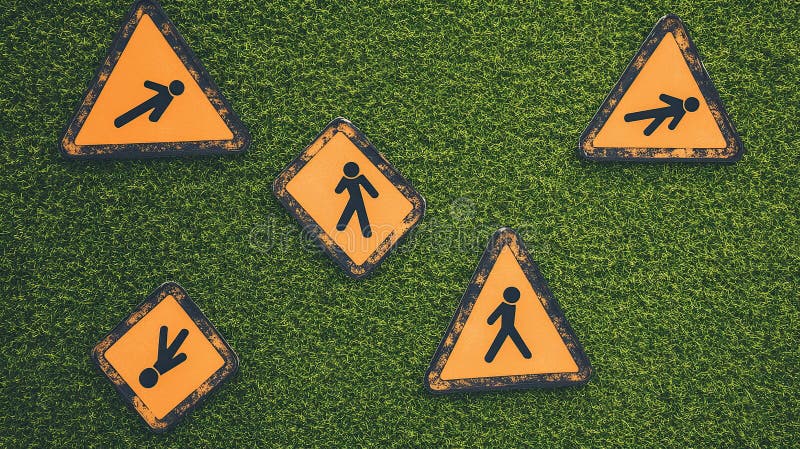 Pedestrian Signs on Moss, Social Distancing Concept Stock Image - Image ...