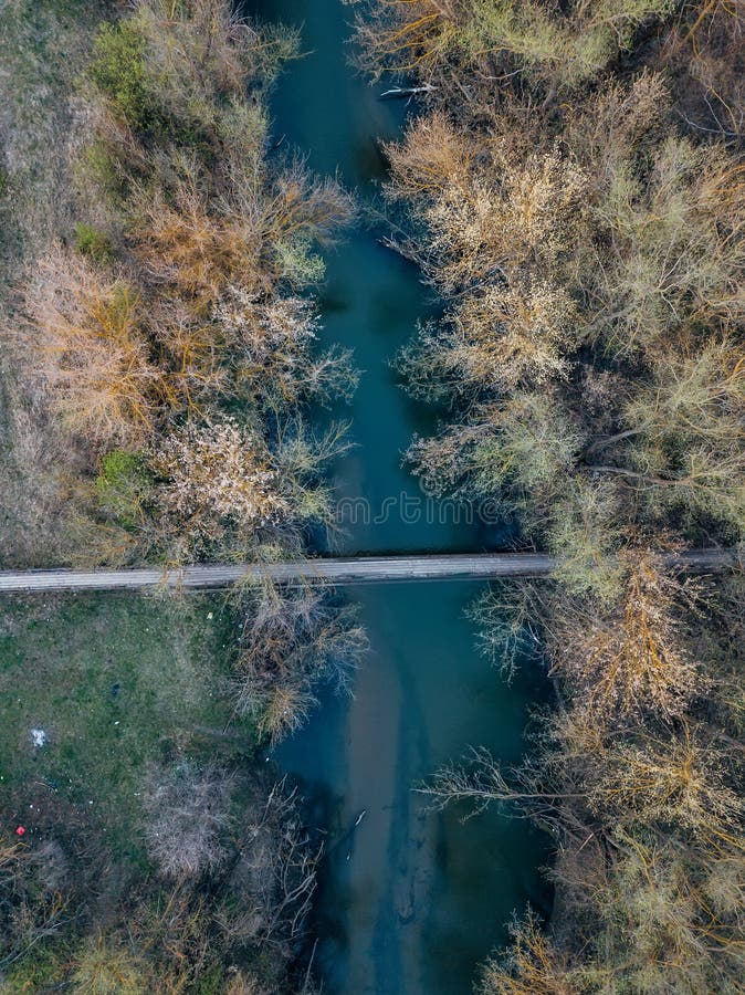Pedestrian Suspension Bridge Across Small River, Top View Stock Image ...