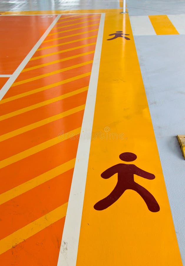 Pedestrian Track at a Parking Lot Stock Image - Image of orange, floor ...