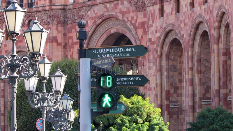 Pedestrian Traffic Light Countdown and Transition from Red To Green ...