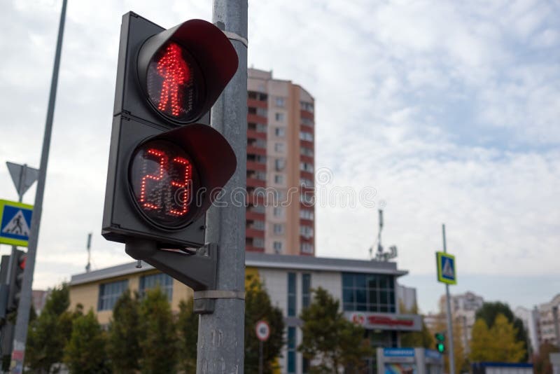 Pedestrian Traffic Light on a Motor Road in the City Stock Image ...