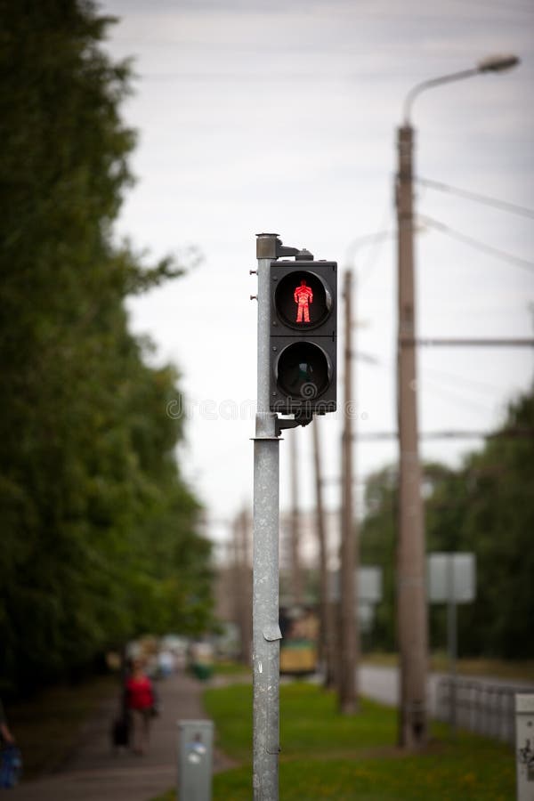 Pedestrian Traffic Lights with Red Stop Signal Stock Image - Image of ...