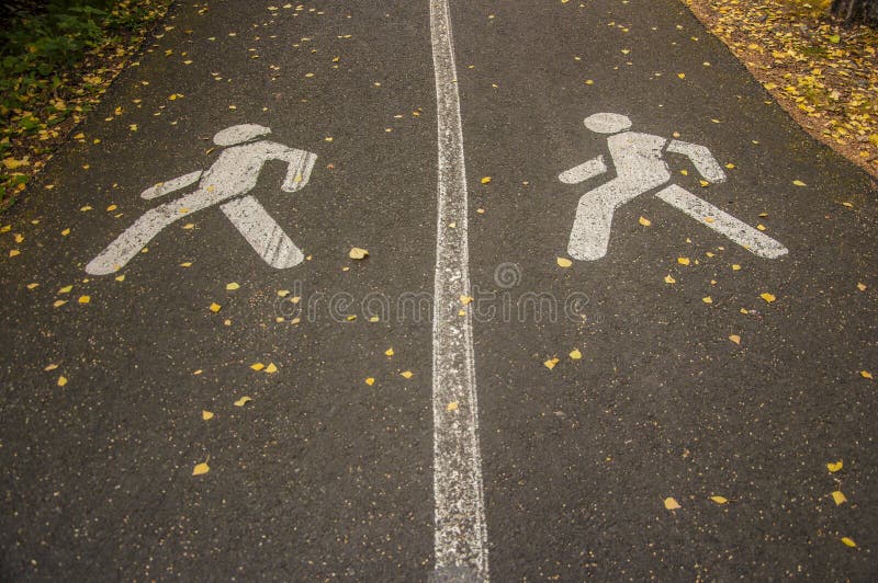 Pedestrian Walk Sign on Walkway Stock Image - Image of asphalt ...