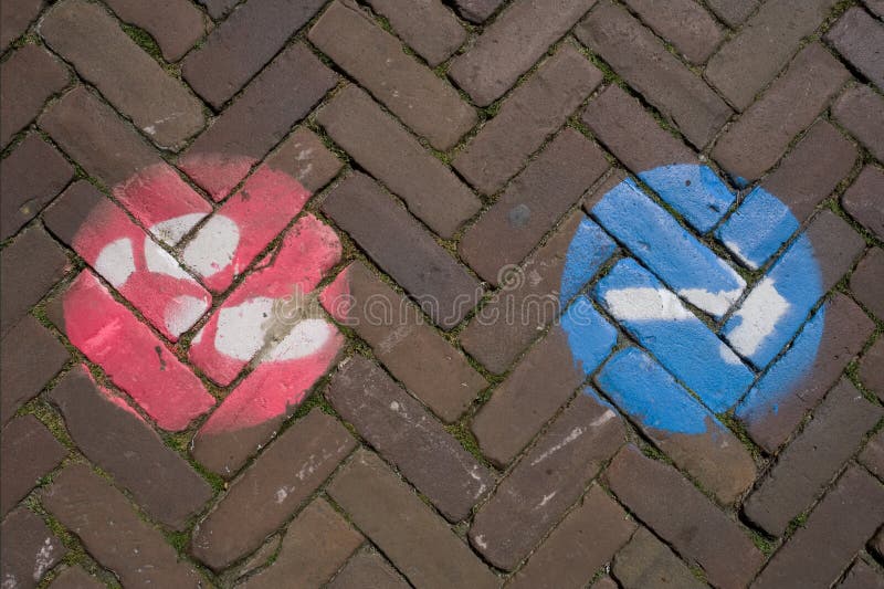 Pedestrian Walking Direction Marked with Red and Blue Arrows Stock ...
