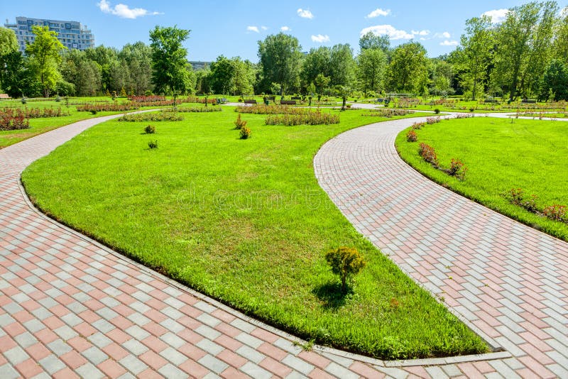Pedestrian Paths in the Park Stock Photo - Image of lawn, grass: 211999026