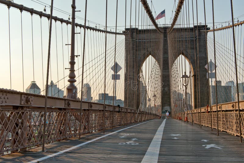 Pedestrian Walkway, Brooklyn Bridge, New York Stock Image - Image of ...