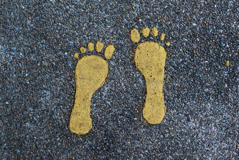Pedestrian Walkway. Footprints Painted on Asphalt. Stock Photo - Image ...