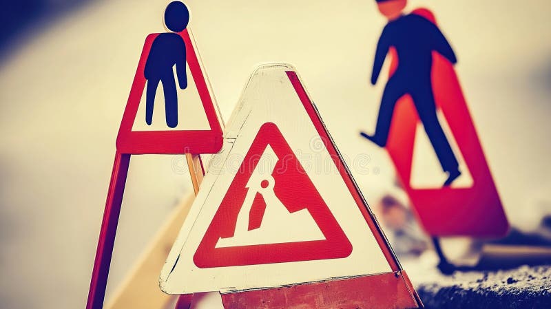 Pedestrian Warning Signs, Construction Site, Blurry Background, Safety ...
