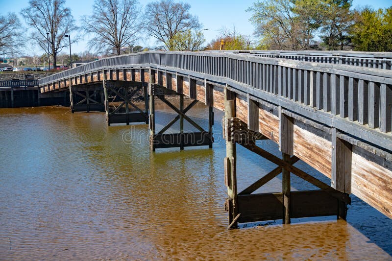 Pedestrian Wooden Bridge with Railings Stock Photo - Image of built ...