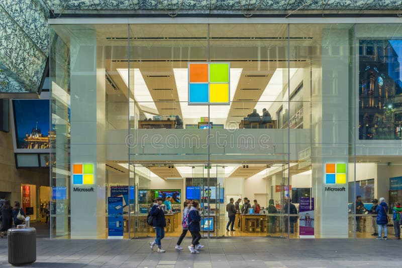 Pedestrians Passing by Microsoft Flagship Store in Sydney Editorial ...
