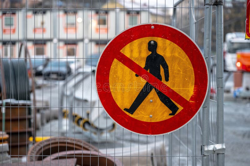 Pedestrians Prohibited Sign by Road Works.. Stock Image - Image of ...