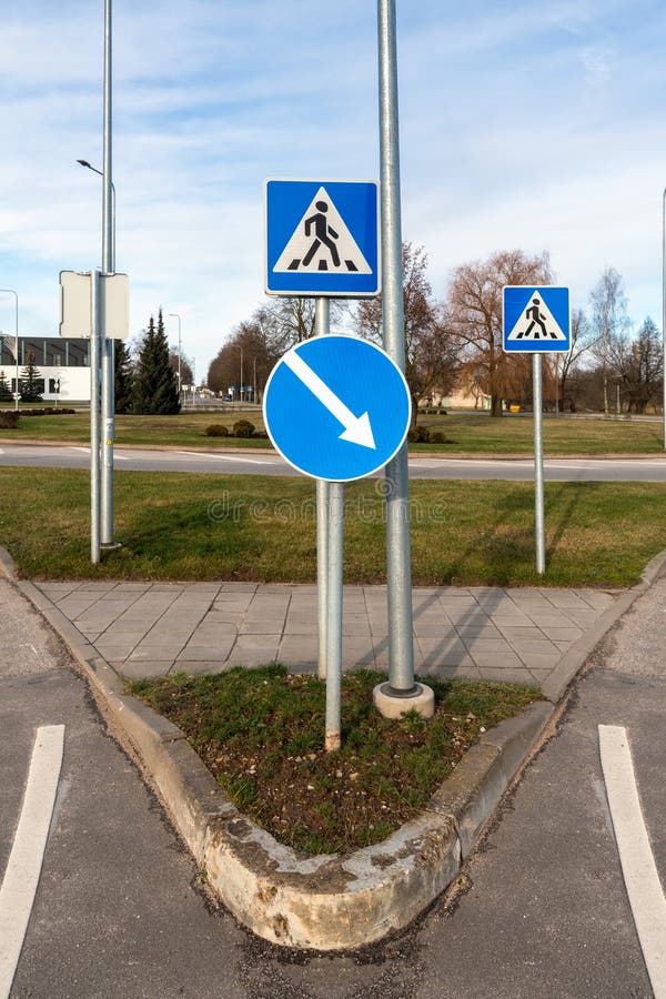 Crosswalk Road Signs and Pedestrian Crossing Marking Stock Photo ...