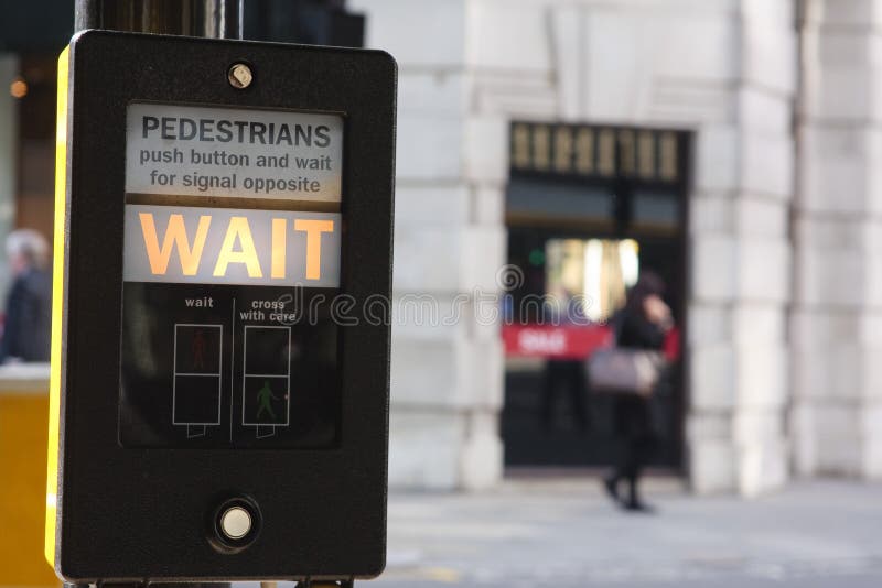 Pedestrian Wait Sign stock photo. Image of zebra, london - 6422174