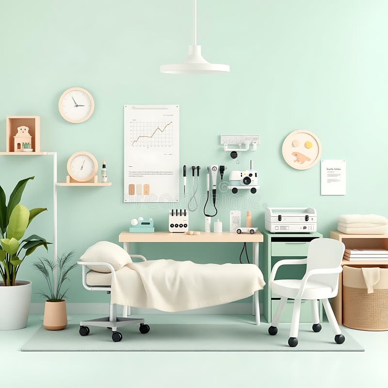 A Pediatric Diagnostic Set for at Home Care on a Pastel Mint Backdrop ...