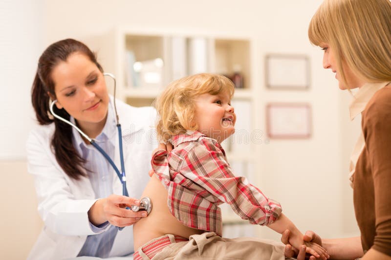 Pediatrician Examine Child Girl with Stethoscope Stock Image - Image of ...