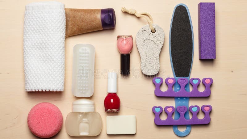 Pedicure Accessories Tools Top View Stock Photo - Image of manicure ...
