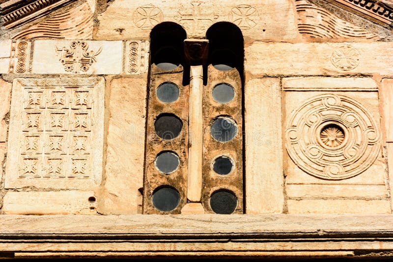 The Pediment and the Windows of a Medieval Church I Stock Photo - Image ...