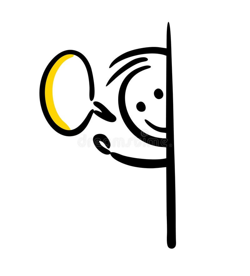 Peek Over the Wall Doodle Face of Stickman with Smile. Stock Vector ...