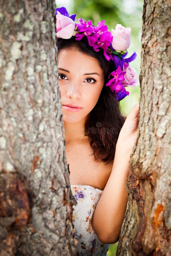 Girl Hiding Behind A Tree Stock Image Image Of Young 26421069