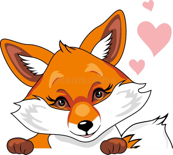 Peeking Cute Shy Fox with Hearts Stock Vector - Illustration of animal ...