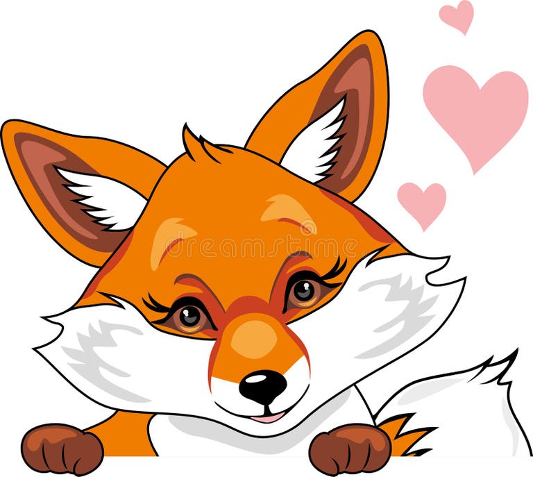 Peeking Cute Shy Fox with Hearts Stock Vector - Illustration of animal ...