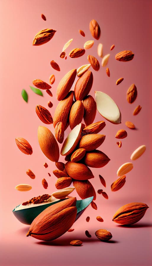 Peeled Almonds Creatively Falling-Dripping or Splashing on Pink ...