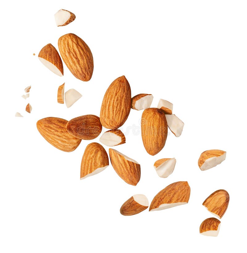 Peeled Almonds Levitating in Air on White Background. Isolated Falling ...