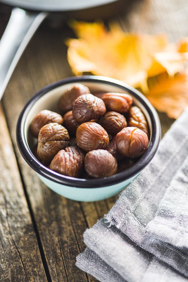 Peeled Chestnuts. Sweet Roasted Chestnuts in Bowl Stock Image - Image ...