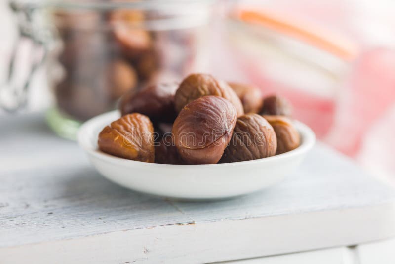 Peeled Chestnuts. Sweet Roasted Chestnuts in Bowl Stock Image - Image ...