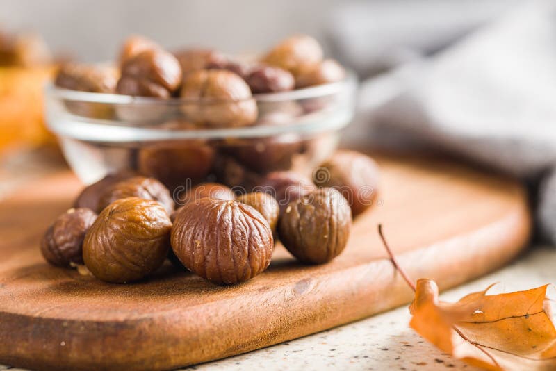 Peeled Chestnuts. Sweet Roasted Chestnuts on Cutting Board Stock Image ...