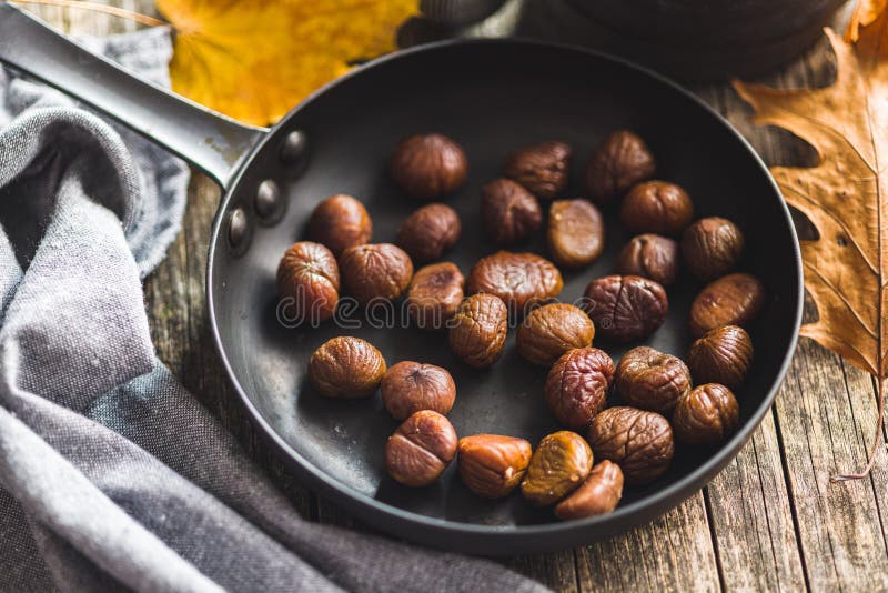 Peeled Chestnuts. Sweet Roasted Chestnuts on Pan Stock Photo - Image of ...